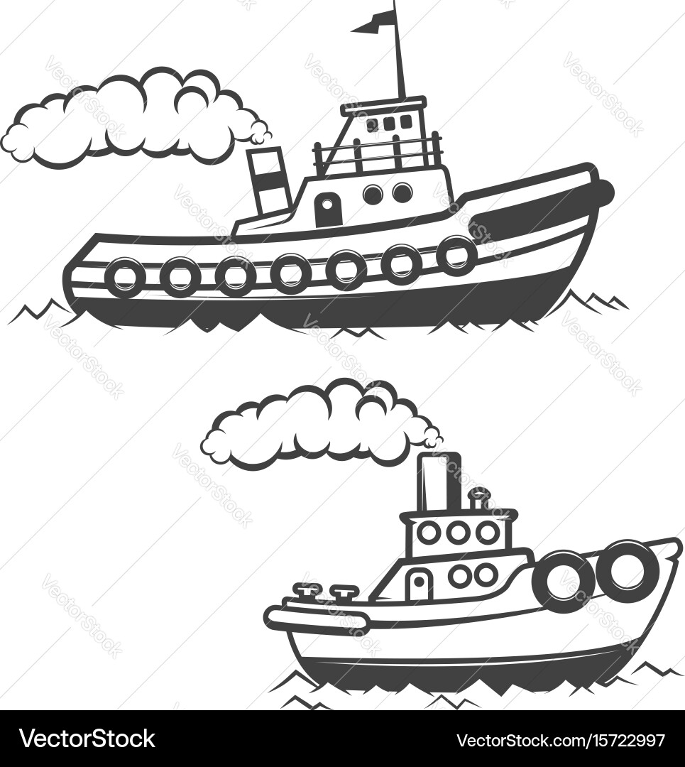 Set tugboat isolated on white background boat Vector Image