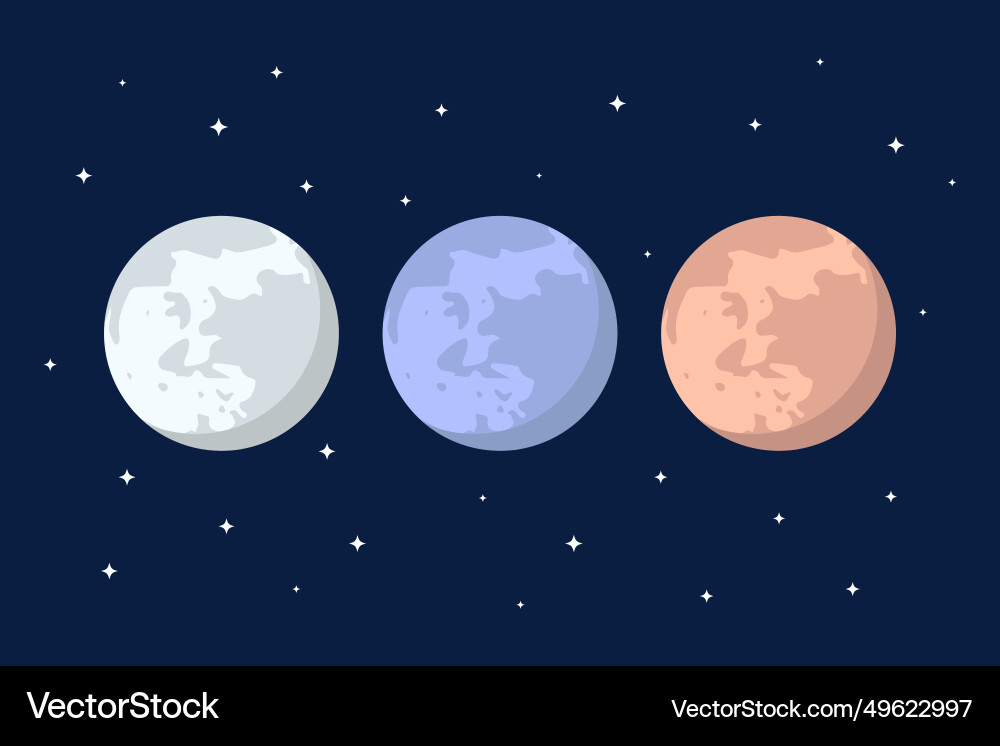 Three colors of full moon Royalty Free Vector Image