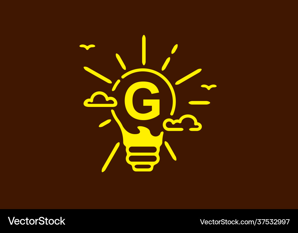 Yellow color g initial letter in bulb shape Vector Image