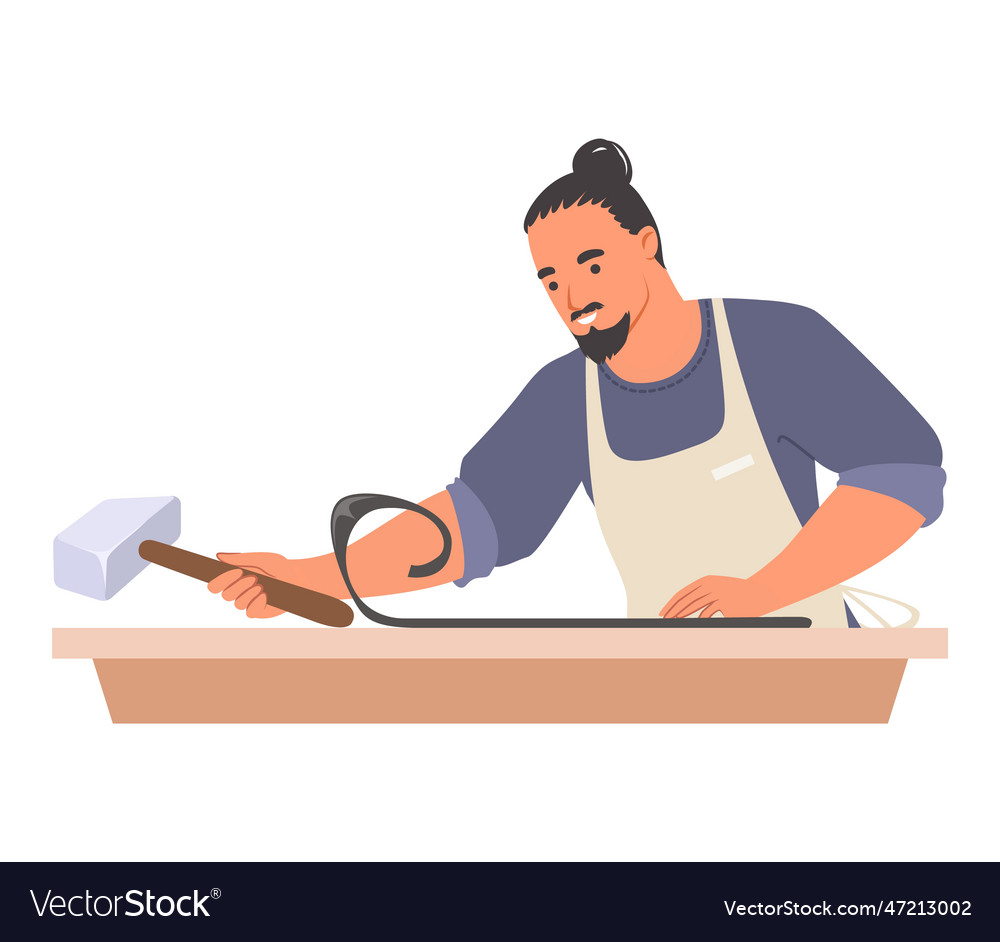 Blacksmith worker using hammer hardware tool Vector Image