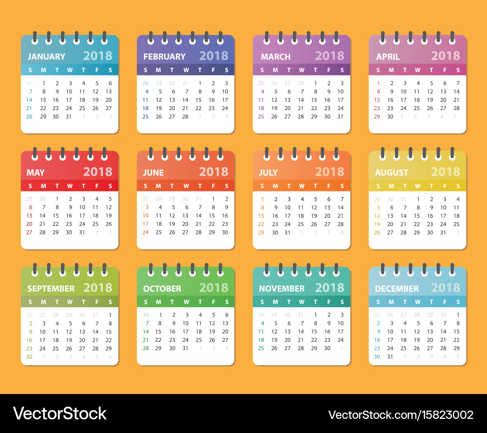 Calendar for 2018 starts sunday Royalty Free Vector Image