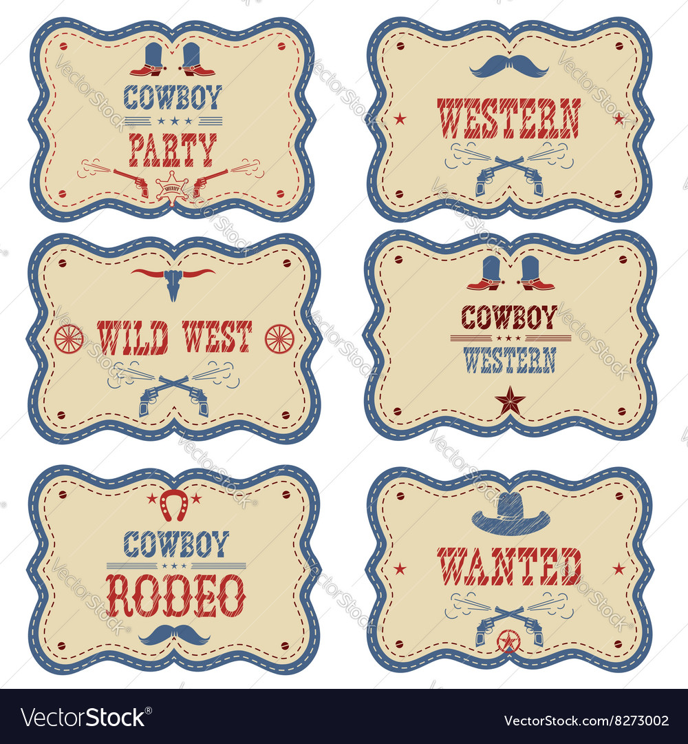 Cowboy labels isolated on white western cowboy Vector Image