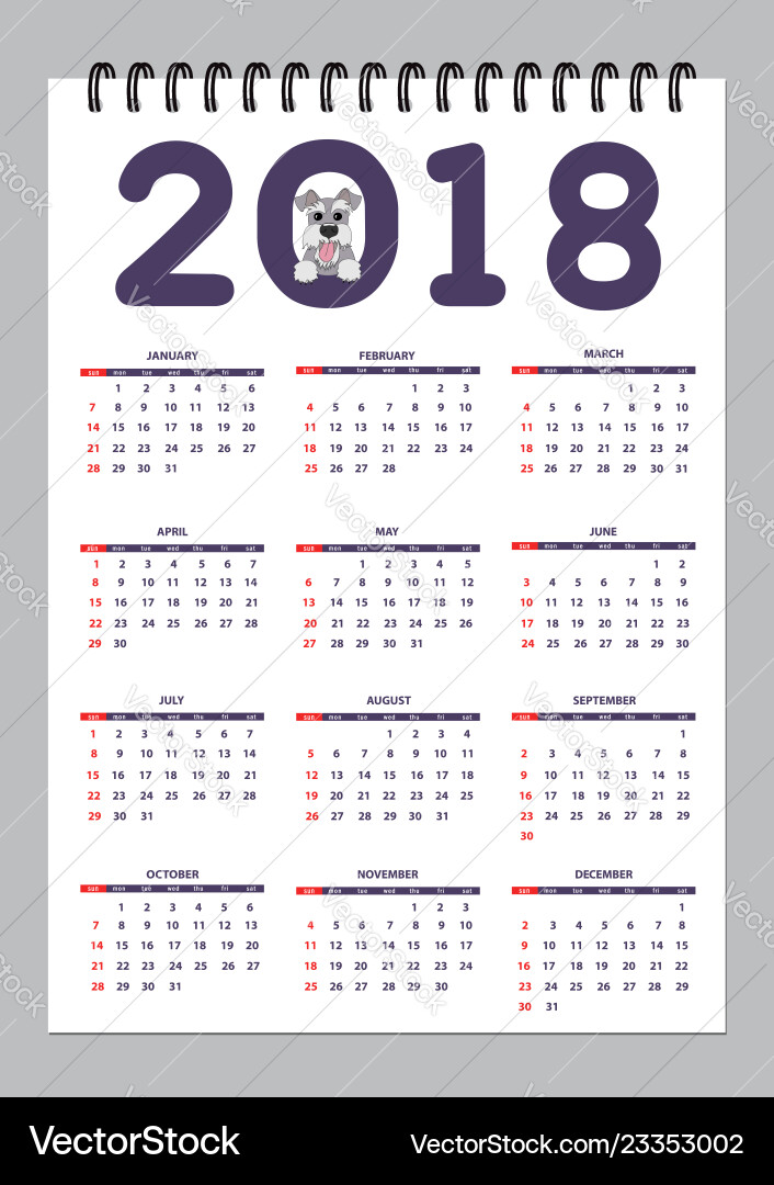 Creative calendar with drawn toy dog for wall Vector Image