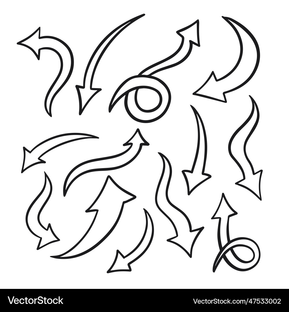 Hand drawn line art sketch style arrows set Vector Image