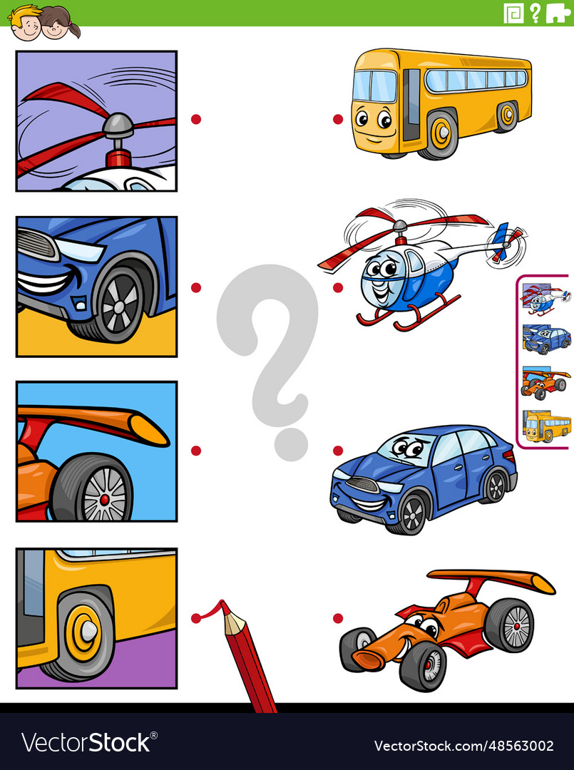 Match vehicles and clippings educational activity Vector Image