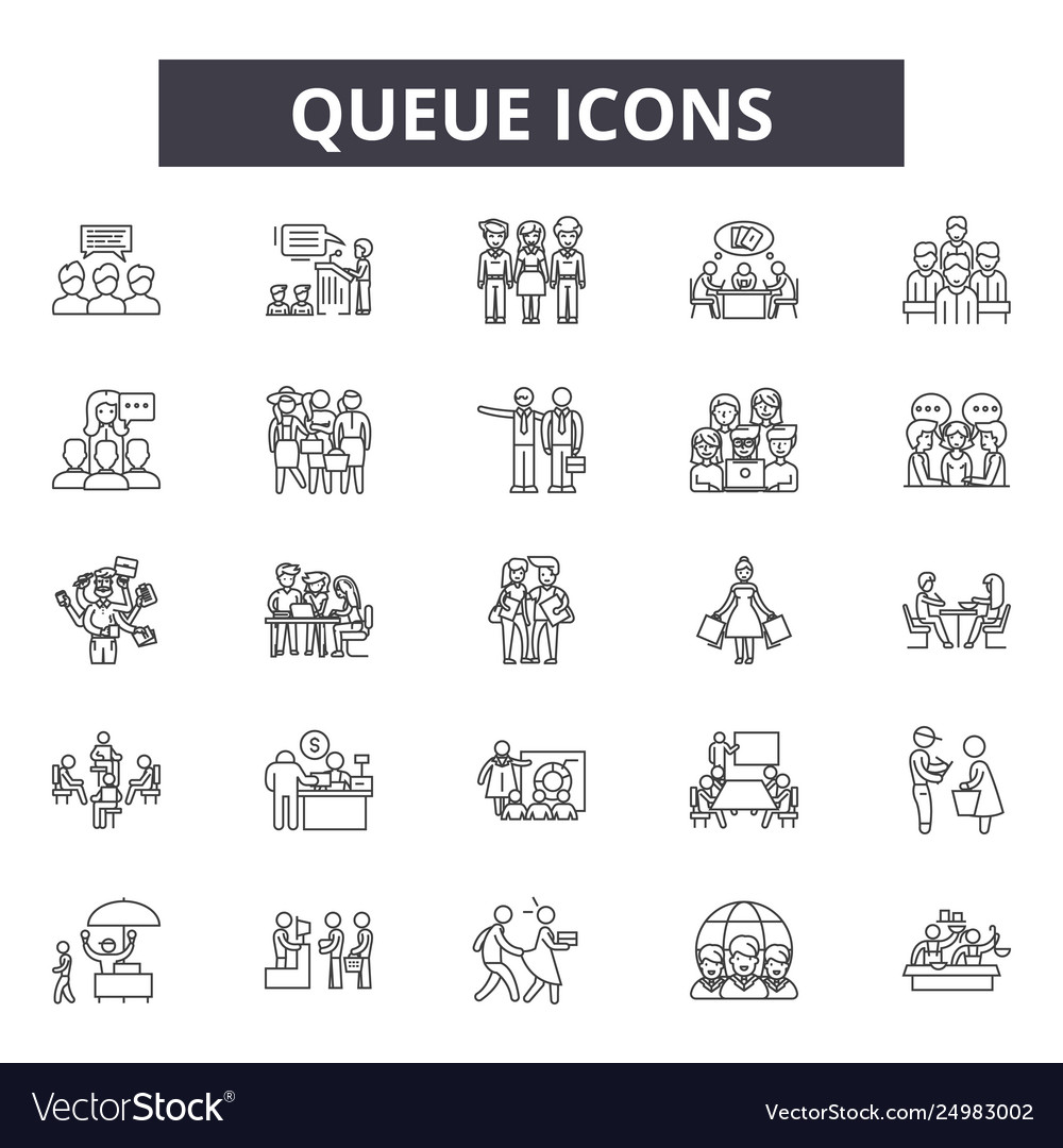 Queue line icons signs set outline Royalty Free Vector Image