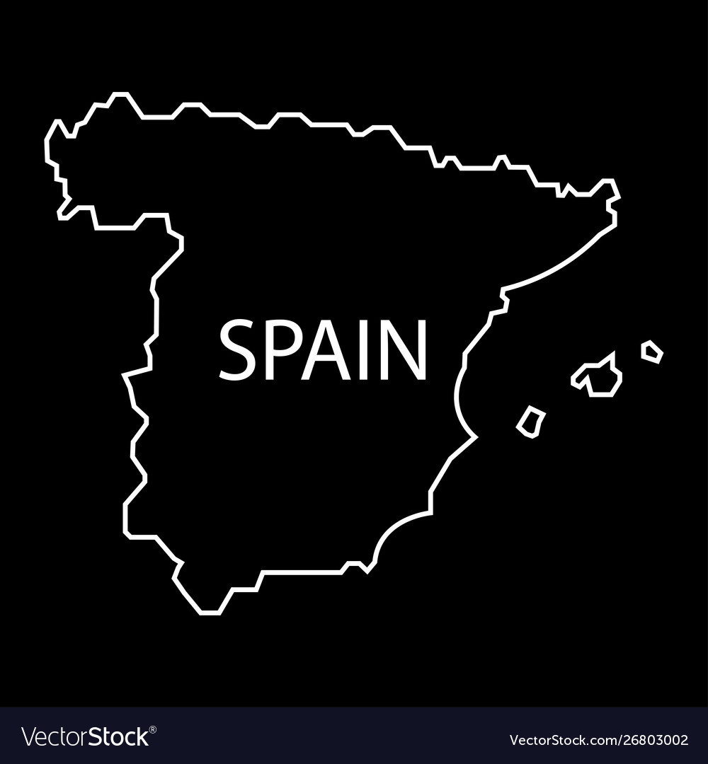 Spain map sign white outline on a black Royalty Free Vector