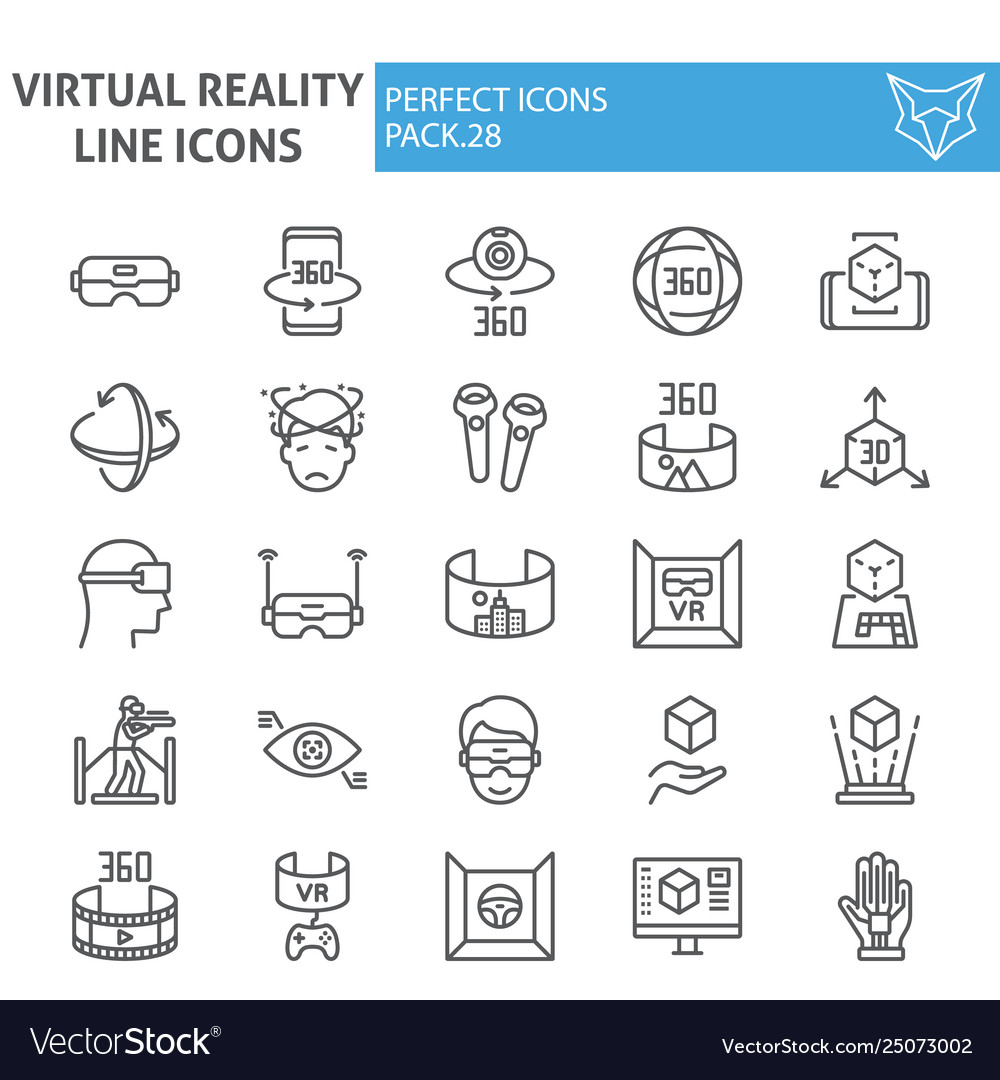 Virtual reality line icon set augmented Royalty Free Vector