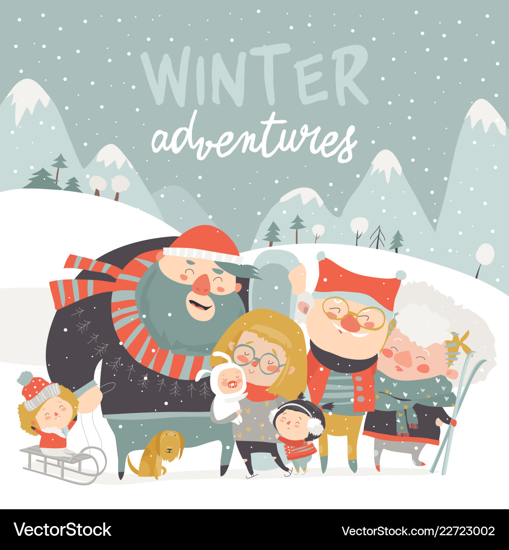Winter season background people characters Vector Image