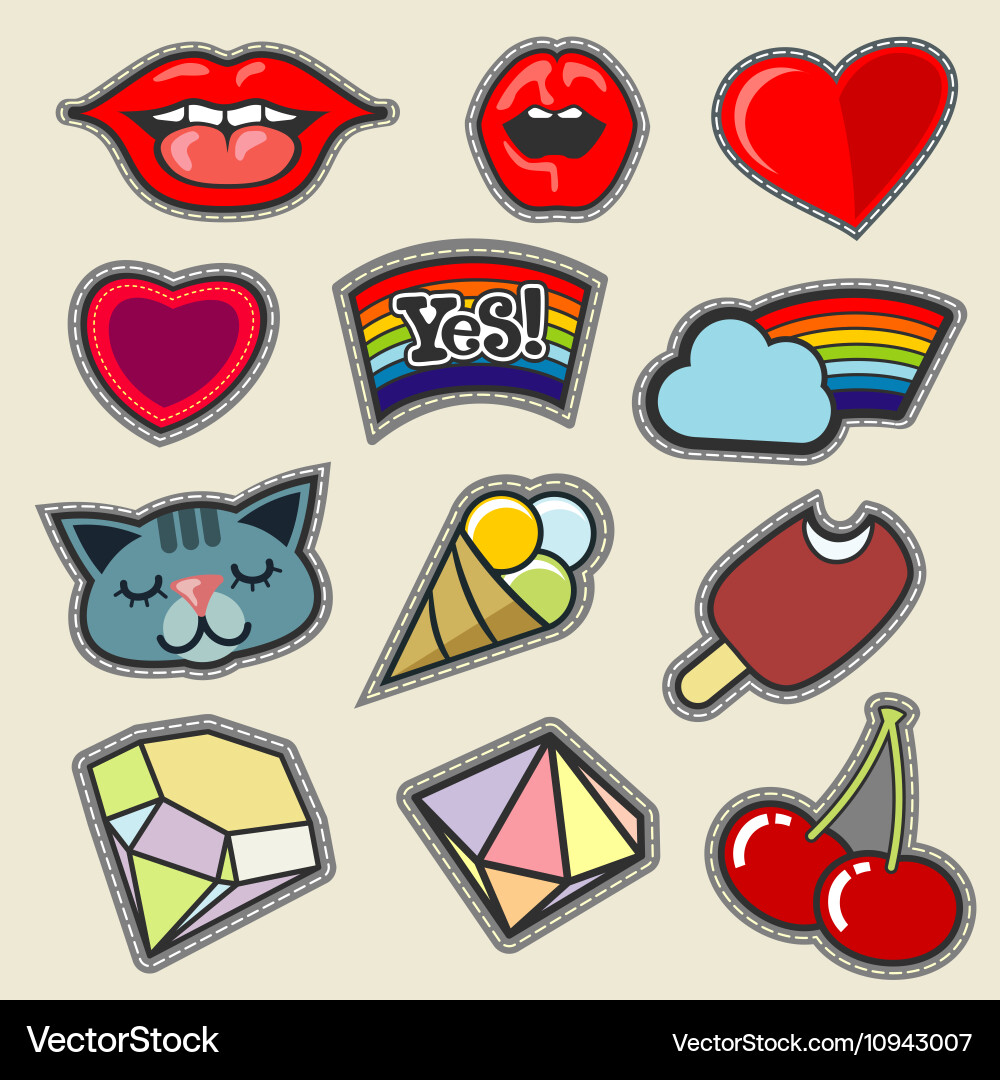 Colorful embroidery patches set Royalty Free Vector Image