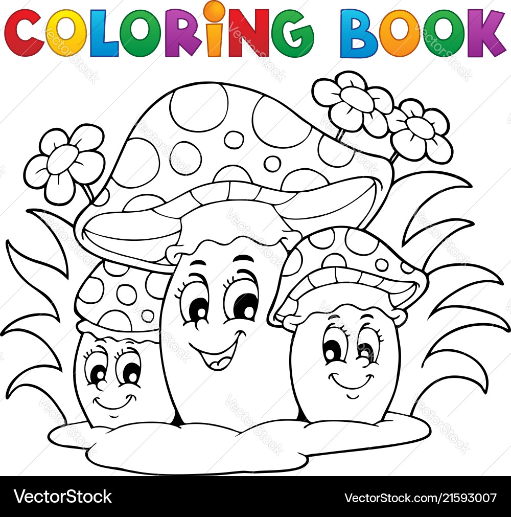 Coloring book mushroom theme 2 Royalty Free Vector Image