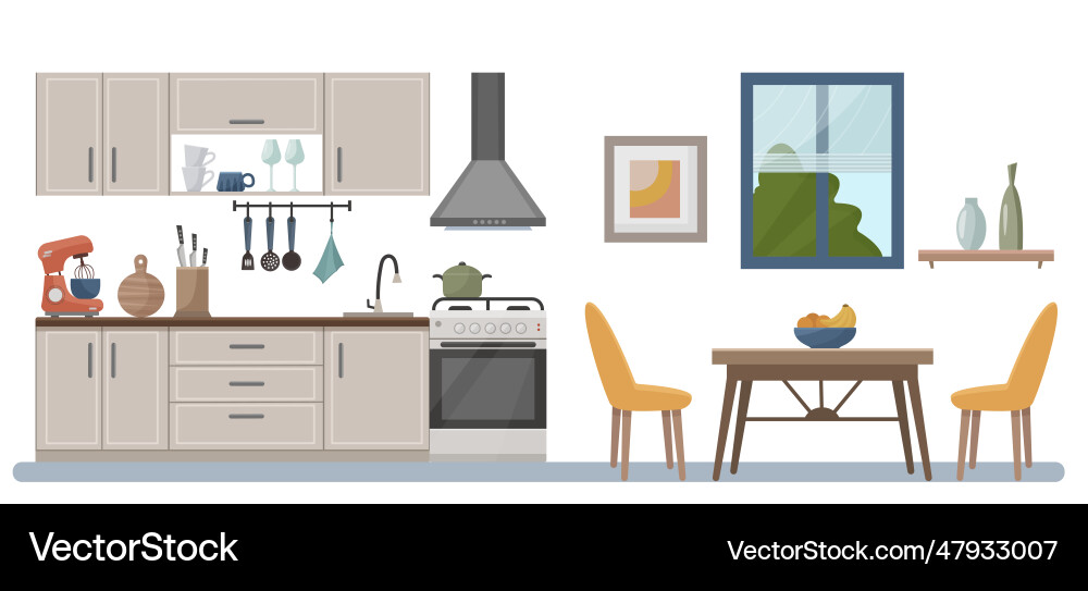 Cozy kitchen interior with furniture Royalty Free Vector