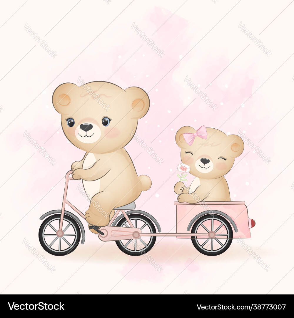 Cute bear riding a bicycle with little bear Vector Image