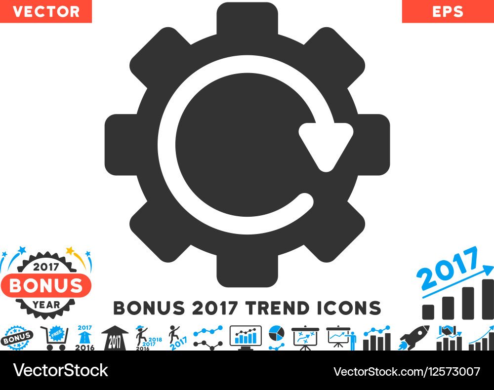 Gear rotation direction flat icon with 2017 bonus Vector Image