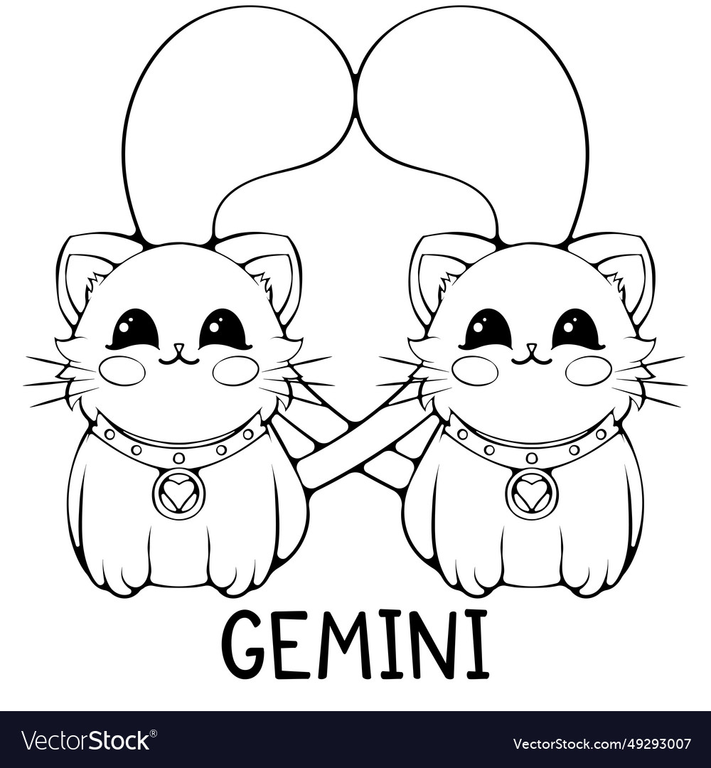 Gemini cute cartoon zodiac cat Royalty Free Vector Image