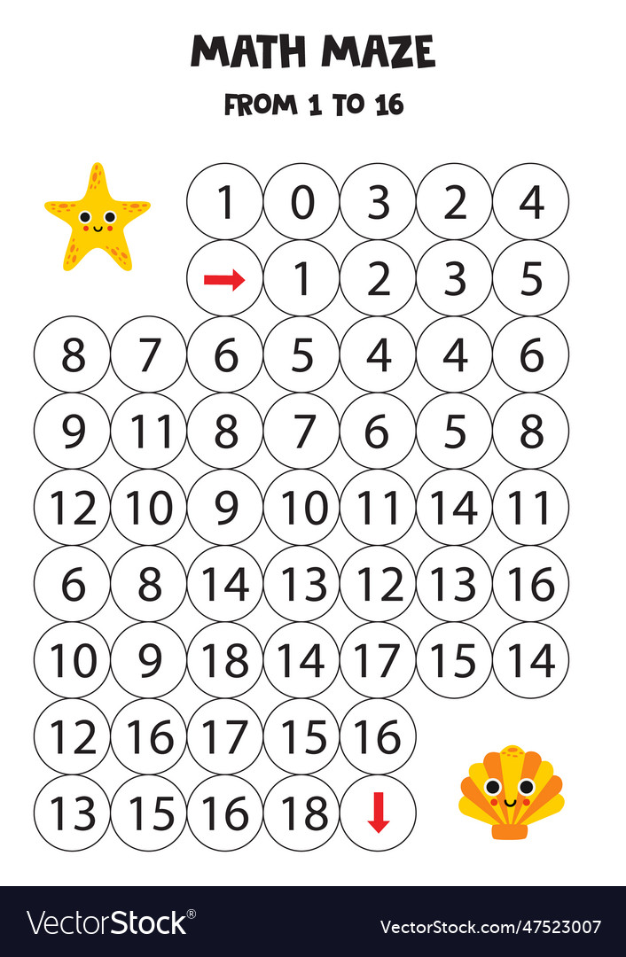 Get cute starfish to the seashell by counting Vector Image