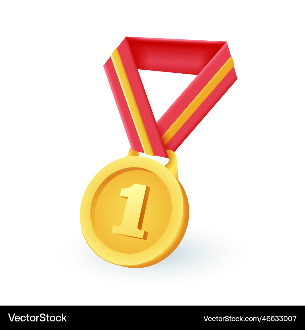 Gold medal with number one 3d icon Royalty Free Vector Image