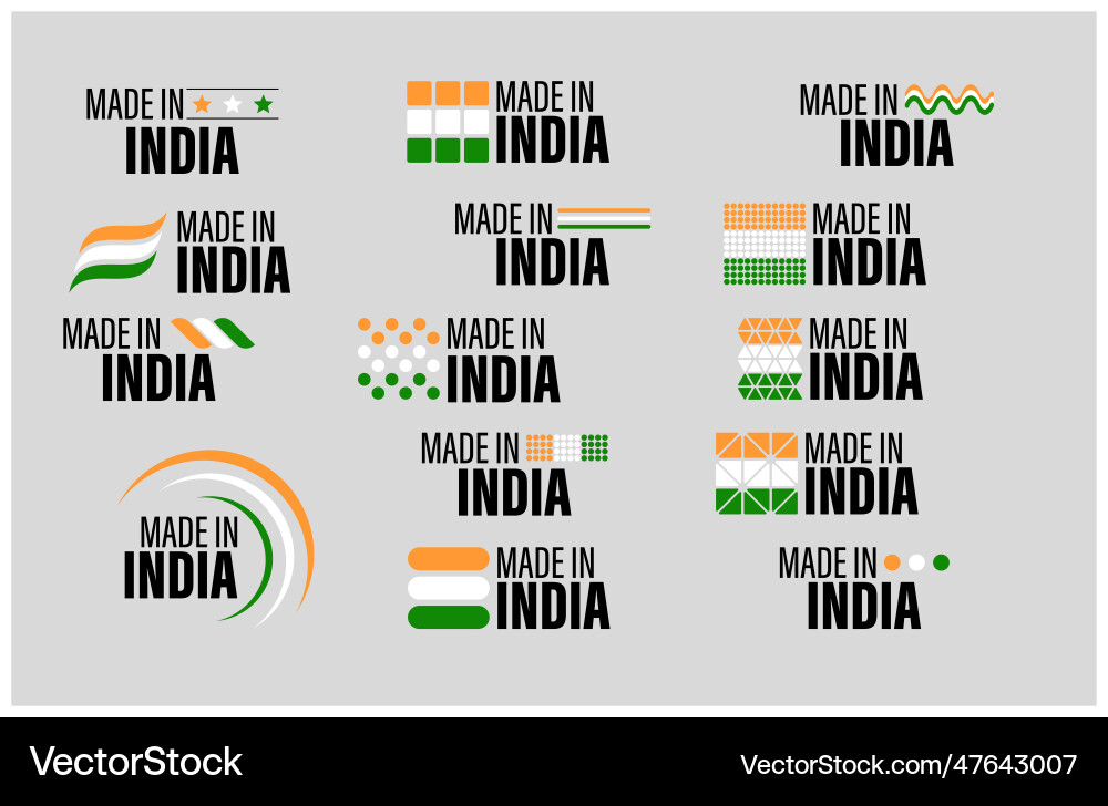 Made in india graphic and label set Royalty Free Vector