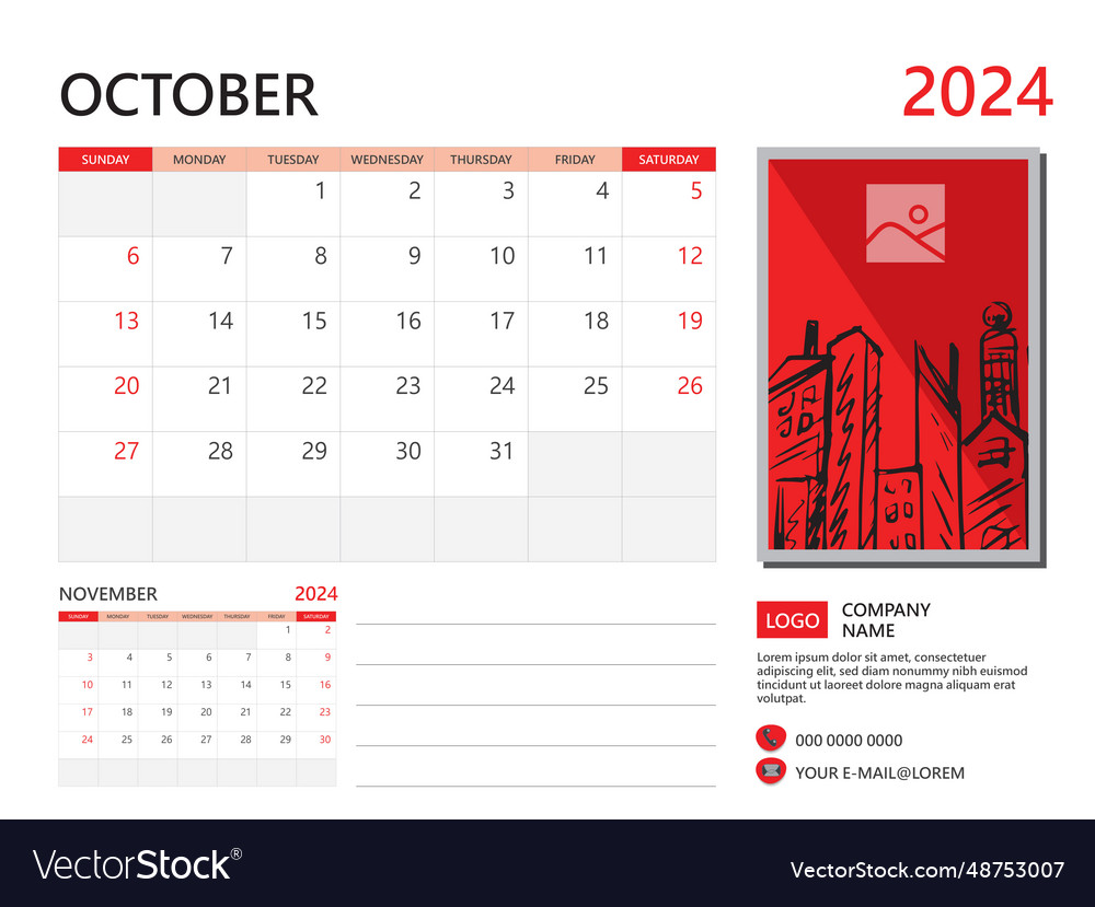 October 2024 template week start on sunday Vector Image