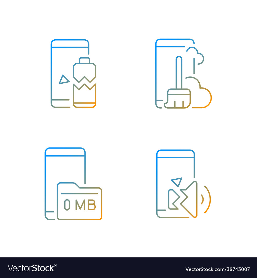 Phone errors gradient linear icons set Royalty Free Vector