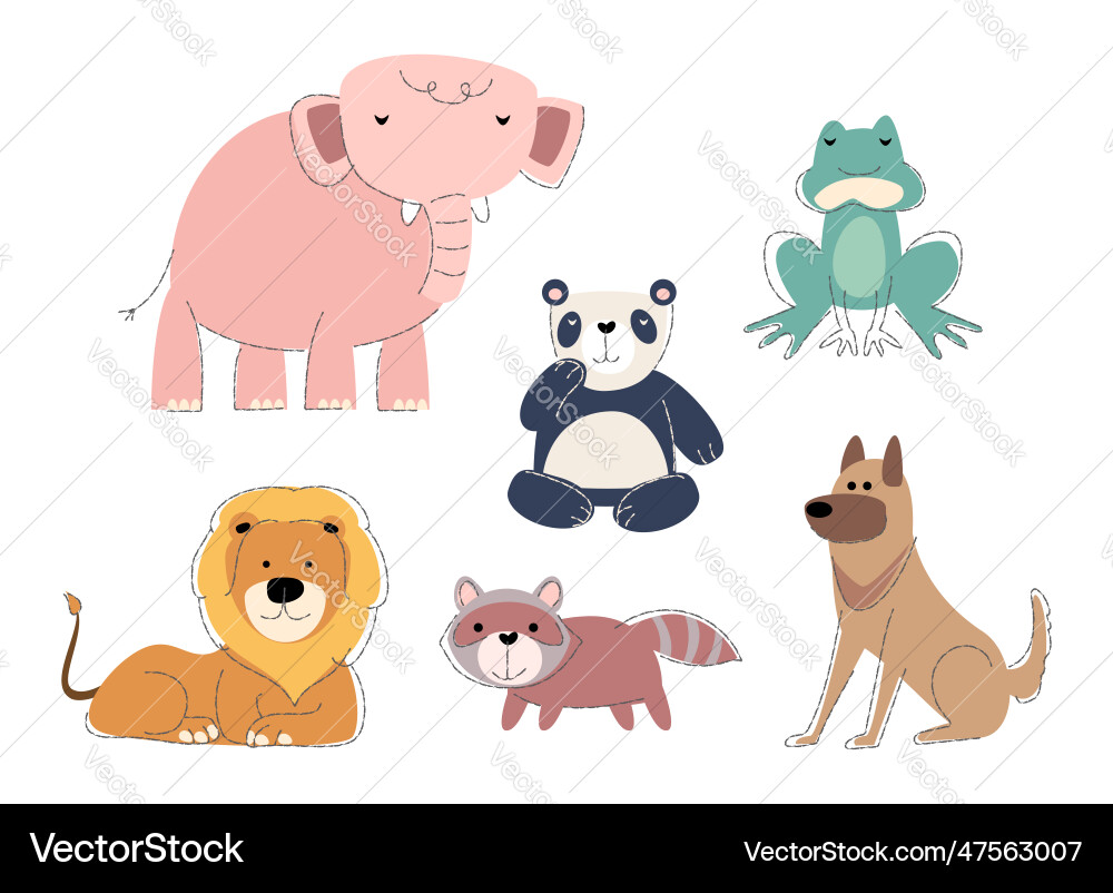 Wildlife animals set 1 flat shape and pencil Vector Image