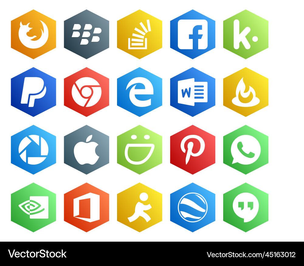 20 social media icon pack including pinterest Vector Image