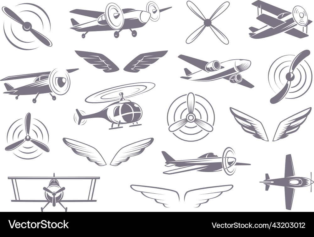 Avia badges propellers wings airplanes Royalty Free Vector