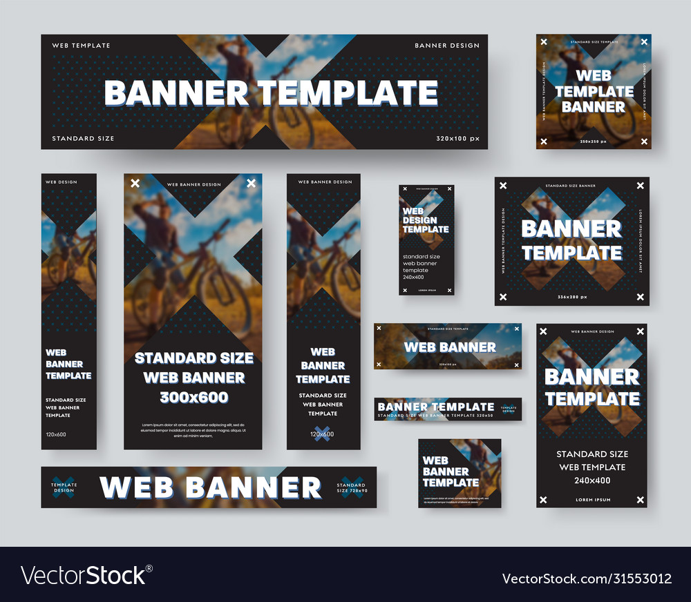 Black web banner template with cross and blurry Vector Image