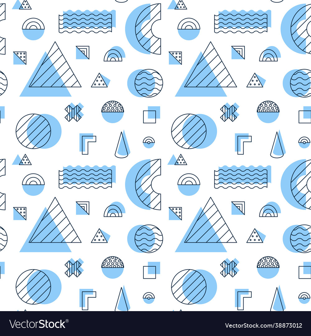 Blue memphis objects seamless pattern Royalty Free Vector
