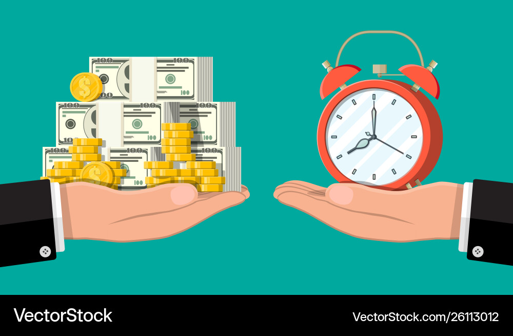 Clock and money on hand scales Royalty Free Vector Image
