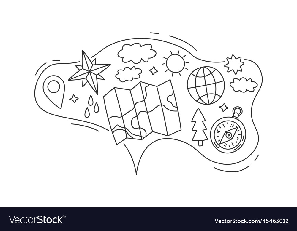 Cloud with geographical flying elements Royalty Free Vector