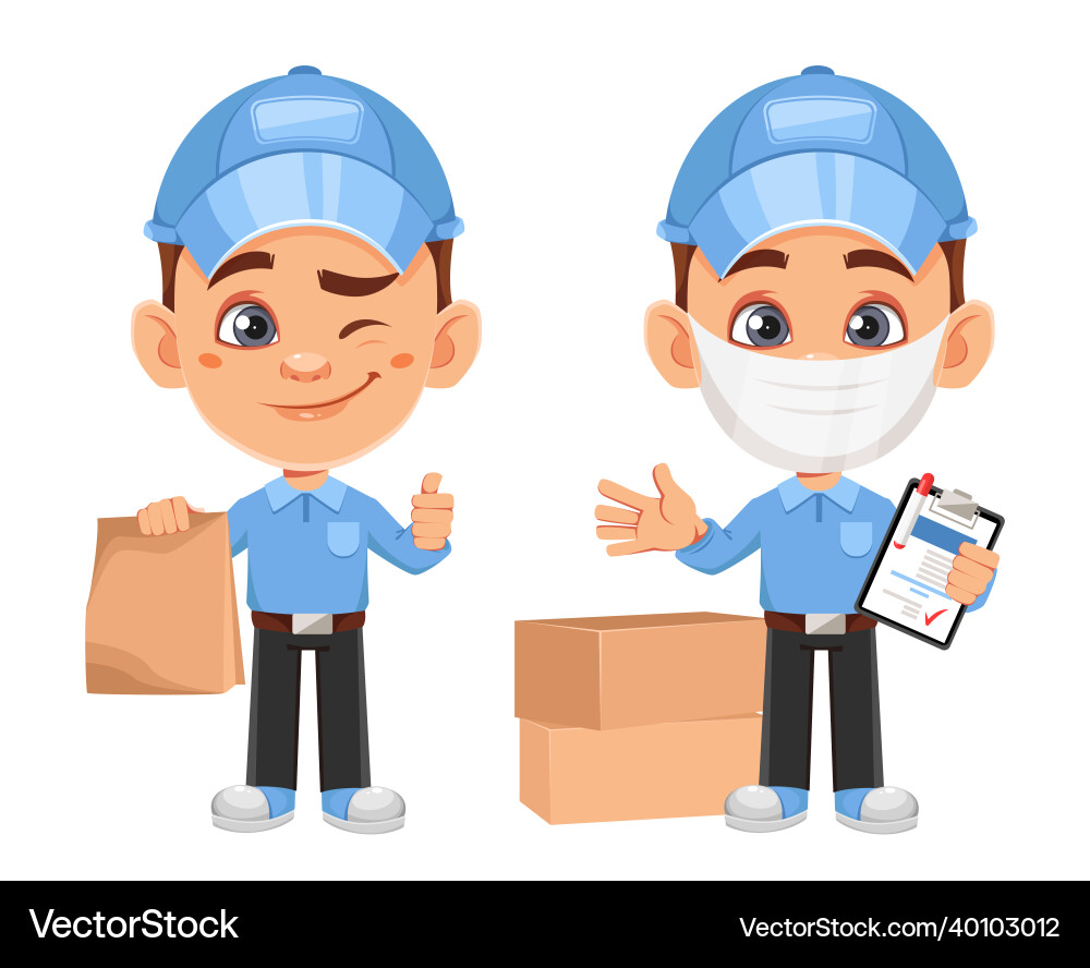 Courier cartoon character funny delivery man Vector Image