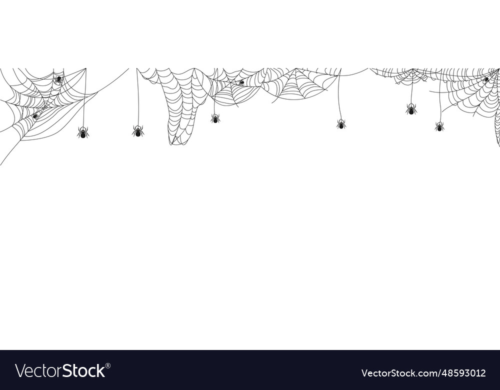 Halloween border with spiderweb and spiders Vector Image