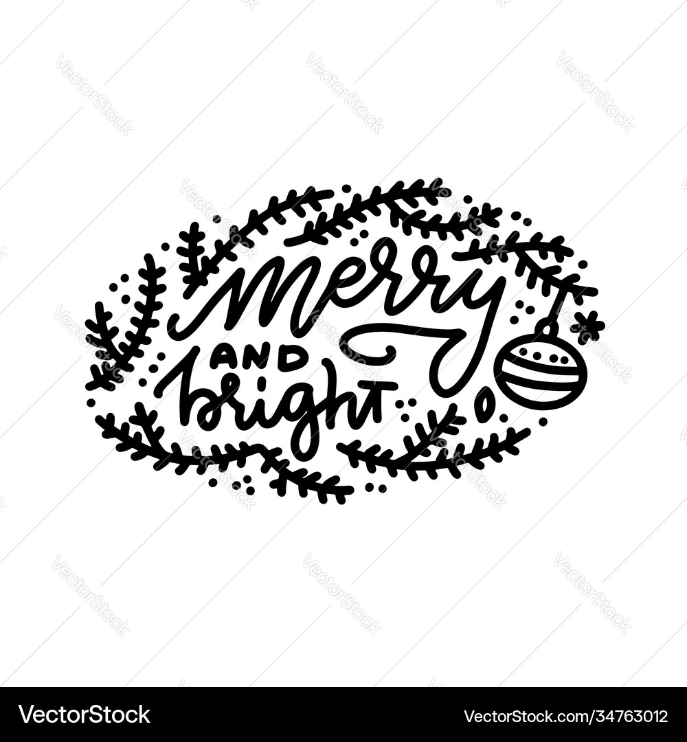 Merry and bright hand lettering calligraphic Vector Image
