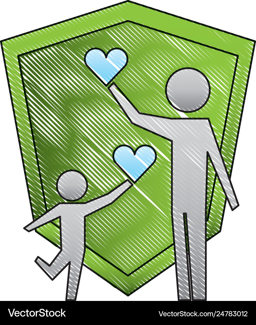 Parent father and son holding hearts shield Vector Image