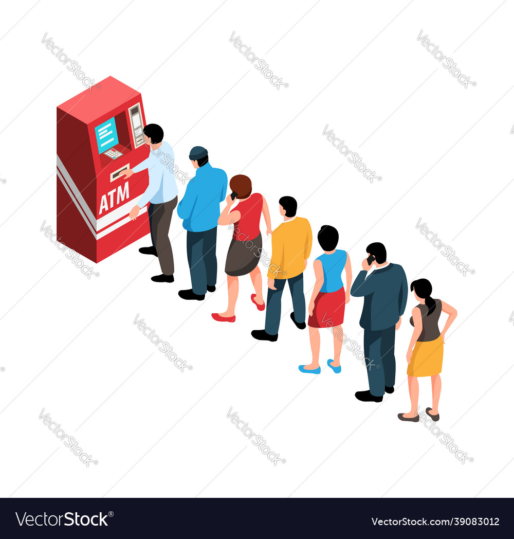 Queue to atm composition Royalty Free Vector Image