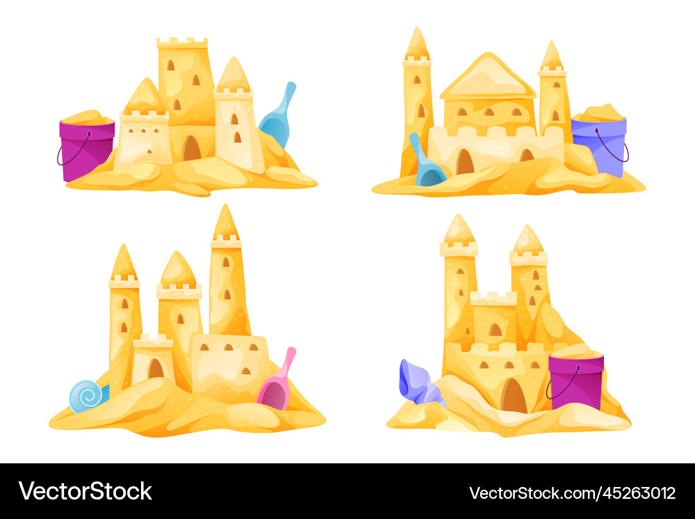 Sand castles set icons or cliparts Royalty Free Vector Image