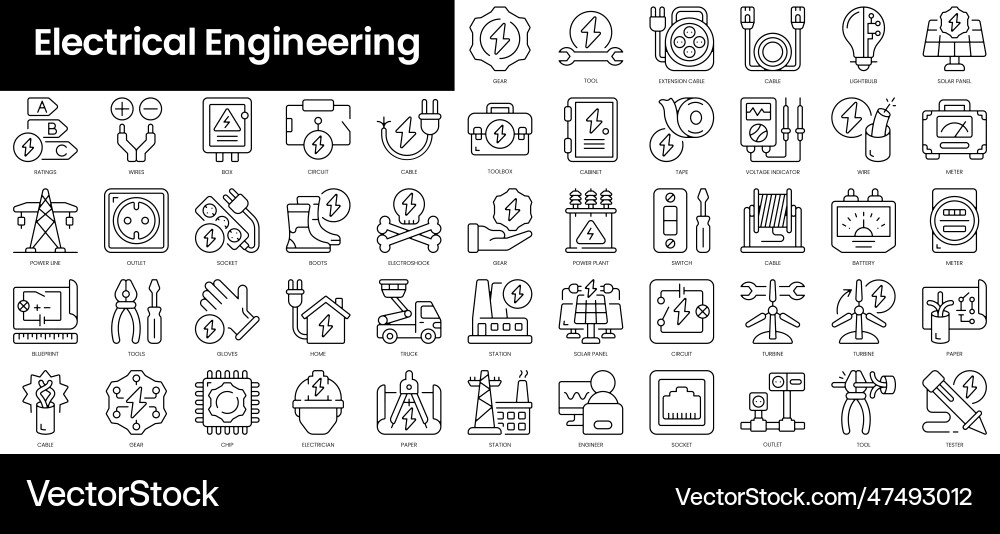 Set of outline electrical engineering icons Vector Image