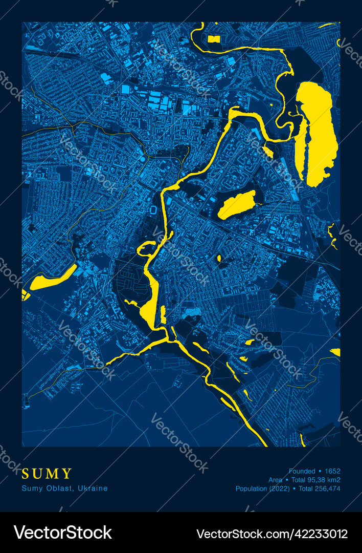 Sumy map poster highly detailed map in patriotic Vector Image