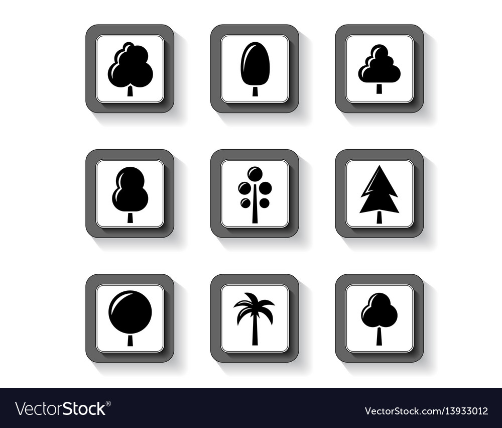 Trees on buttons set Royalty Free Vector Image