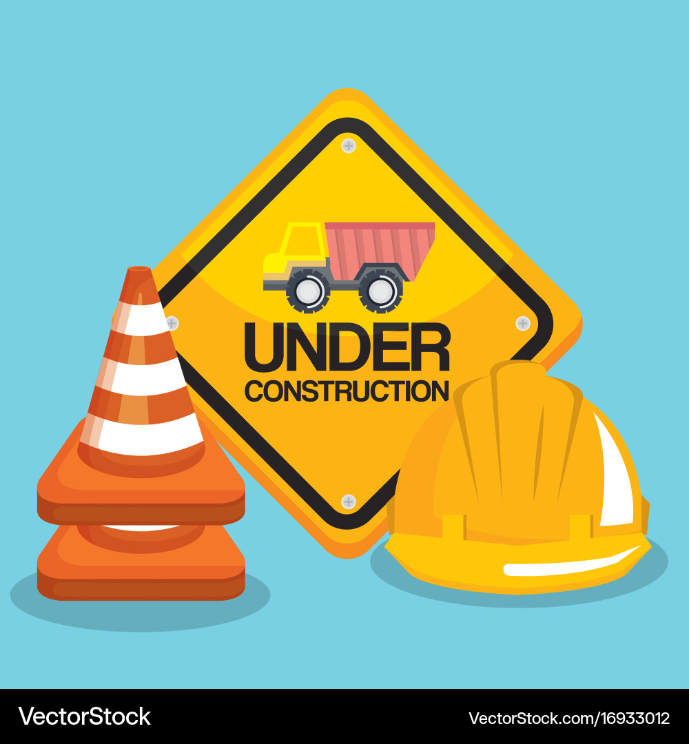 Under construction road sign helmet and traffic Vector Image