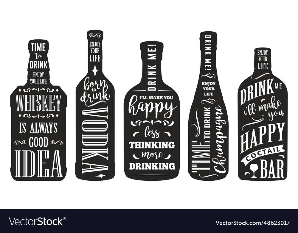 Alcoholic bottles set elements monochrome Vector Image Alcoholic bottles set elements monochrome Vector Image