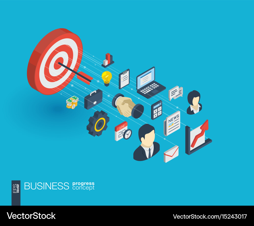 Business integrated 3d web icons growth Royalty Free Vector