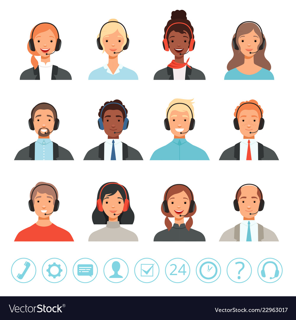 Call center operators avatars male and female Vector Image