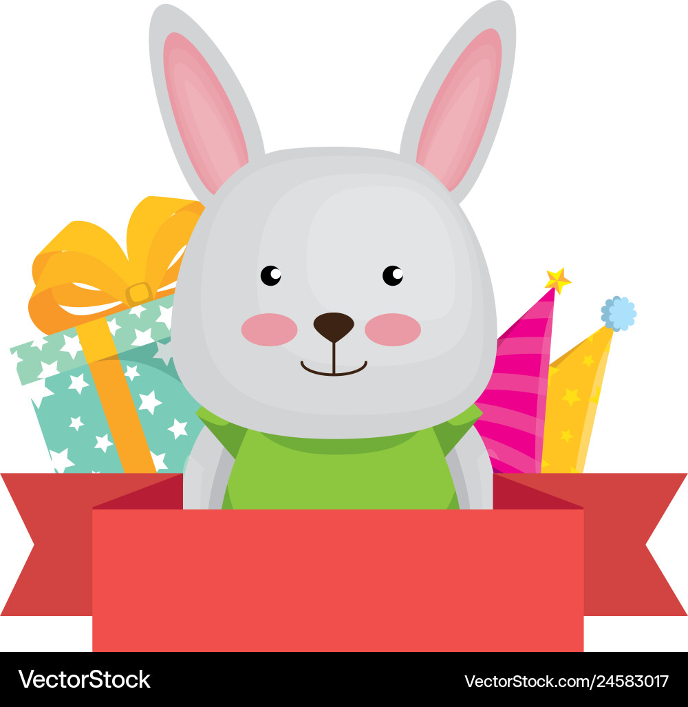 Cute rabbit with gifts character icon Royalty Free Vector