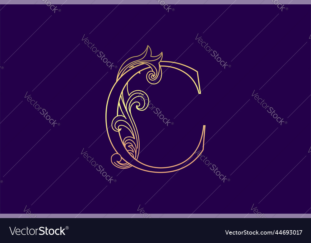 Golden elegant luxury initial letter c with swirl Vector Image Golden elegant luxury initial letter c with swirl Vector Image