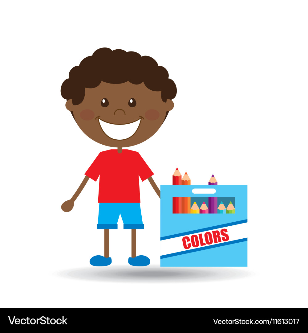 Happy boy student color box graphic Royalty Free Vector