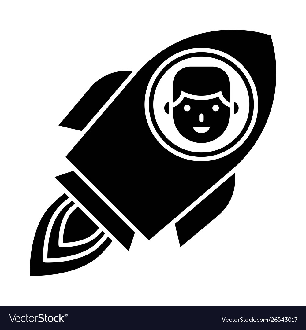 Rocket with face on window solid style icon Vector Image