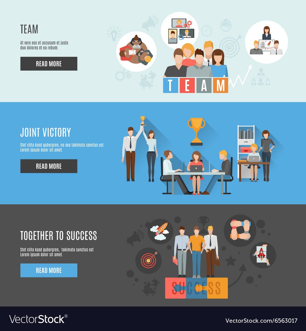 Teamwork management flat interactive horizontal Vector Image