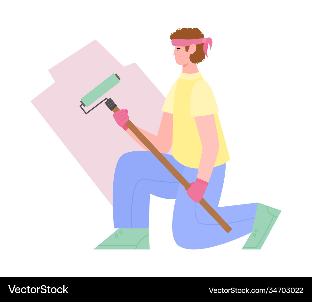 Craftsman house painter or handyman with roller Vector Image